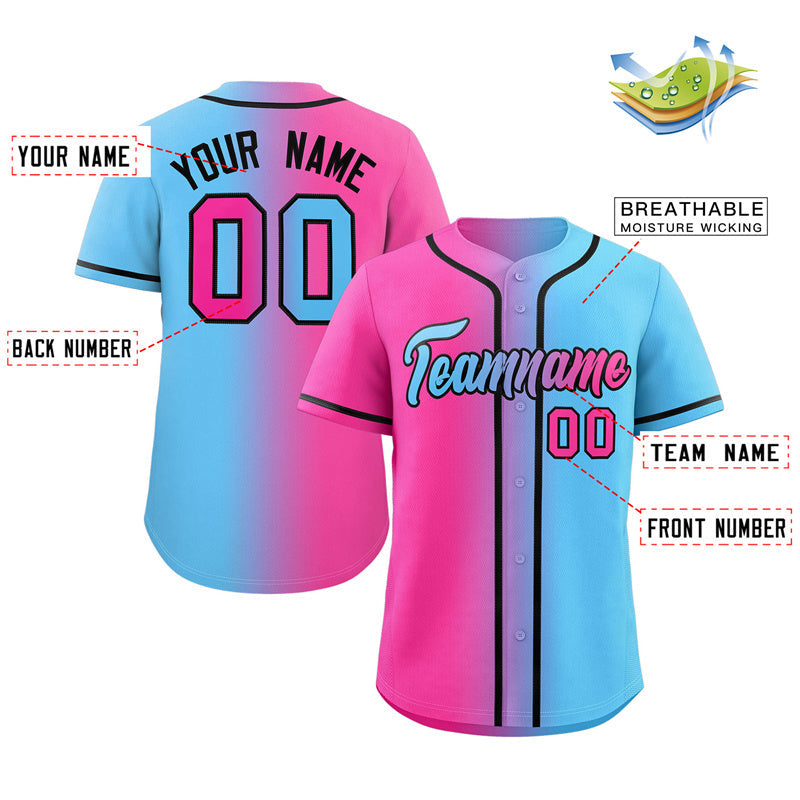 Custom Pink Blue-Black Gradient Fashion Authentic Baseball Jersey - KXKSHOP