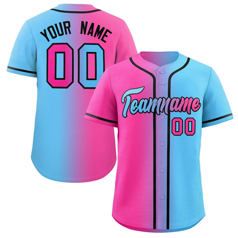 Custom Pink Blue-Black Gradient Fashion Authentic Baseball Jersey - KXKSHOP