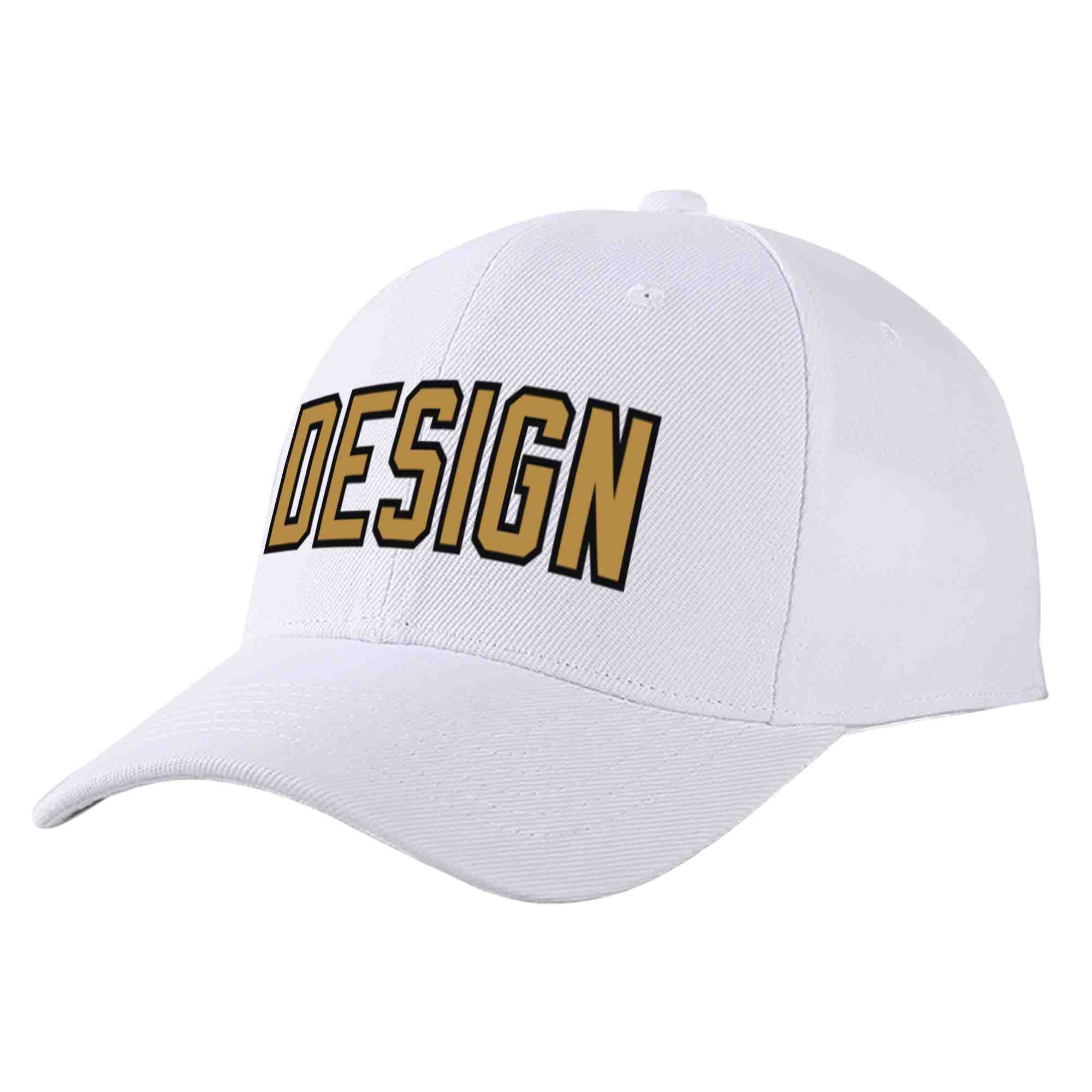 Custom White Old Gold-Black Curved Eaves Sport Design Baseball Cap ...